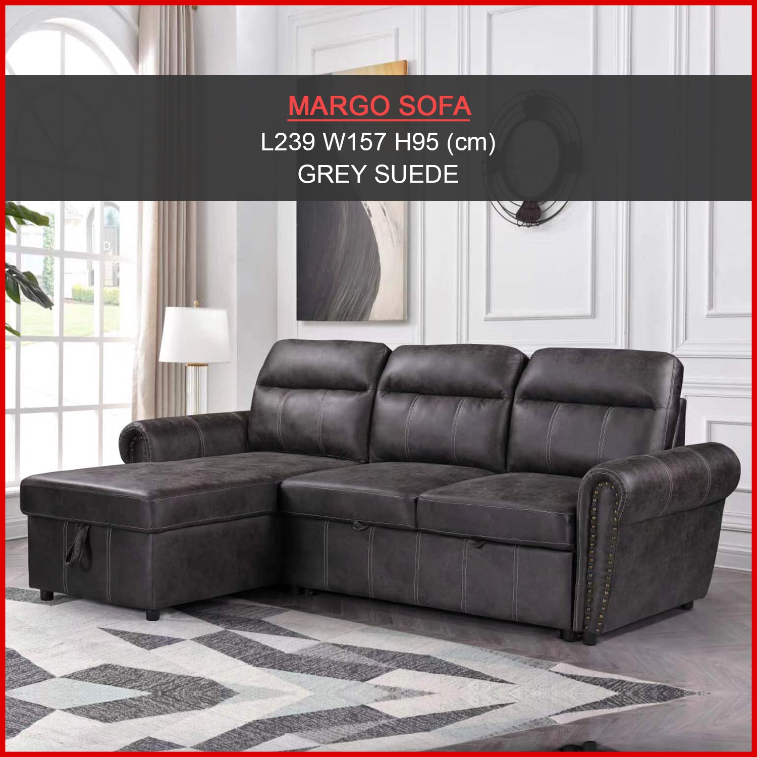 Margo Sleeper Sectional Reversible Sofa in Grey and Brown Suede Fabric ...