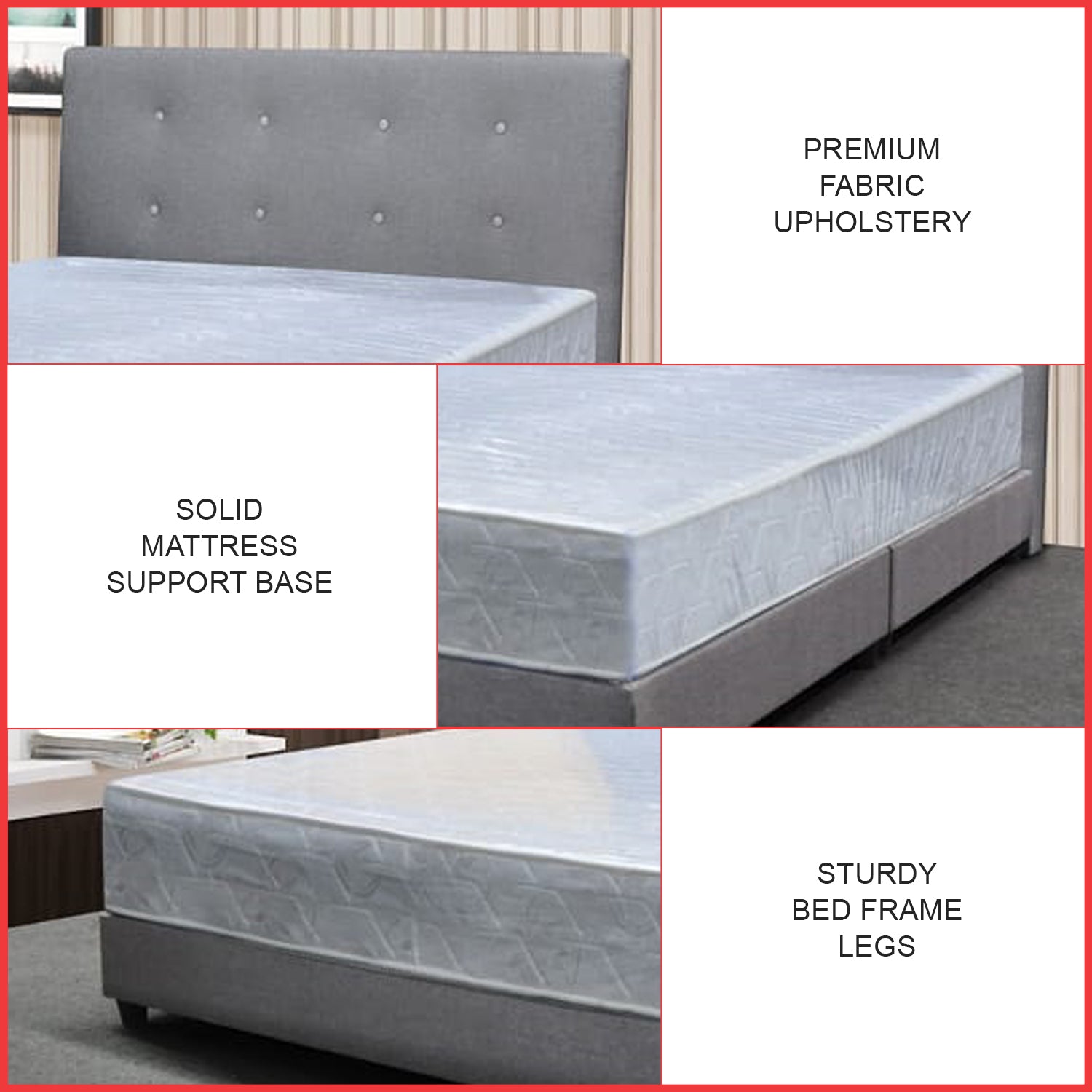 Ollie Fabric Divan Bed Frame With 10" Orthocoil Posture Plus Euro-Top ...