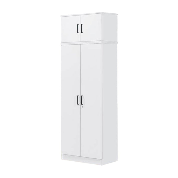 Cyprus Series 2 Door Tall Wardrobe with Top Cabinet in Full White Colo ...