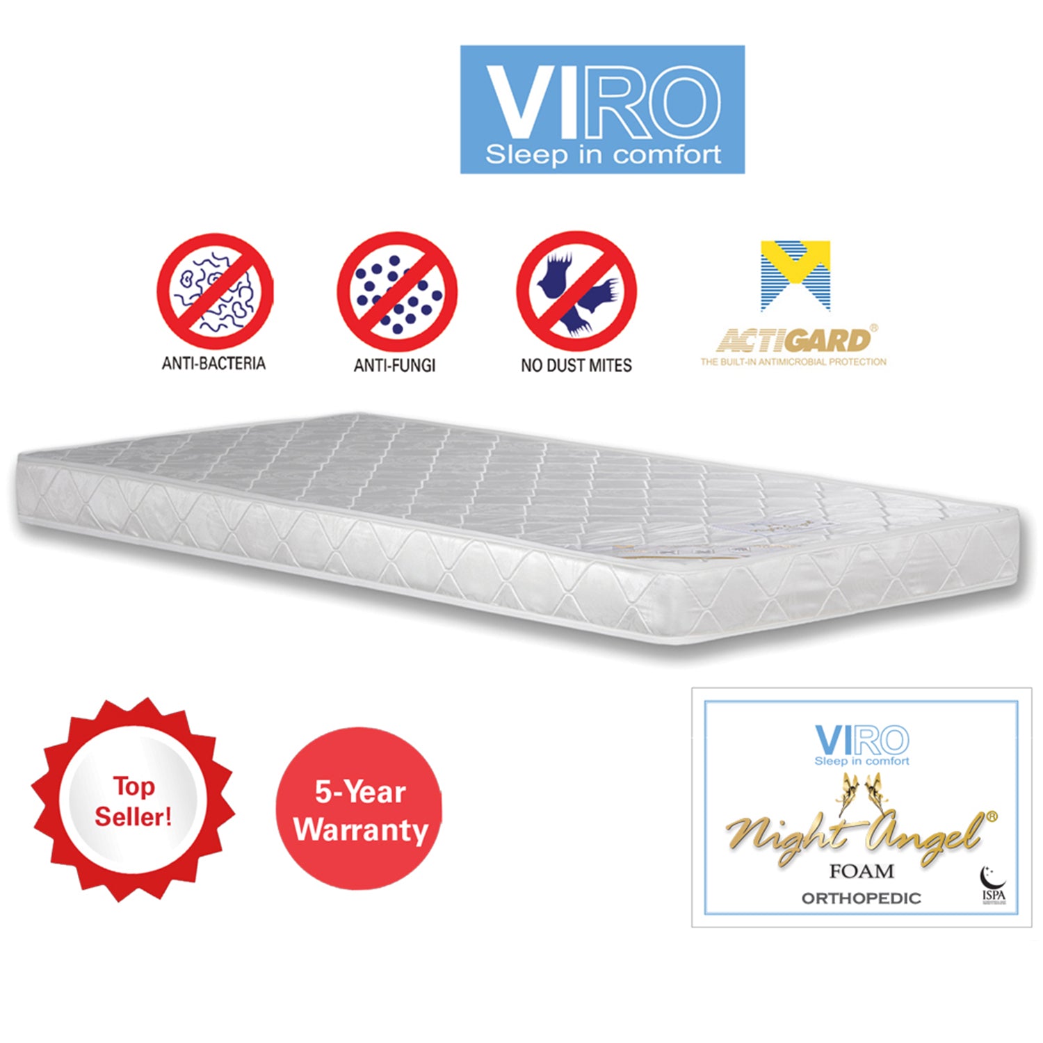 Viro Night Angel Quilted Foam Mattress White | Furnituremart.sg