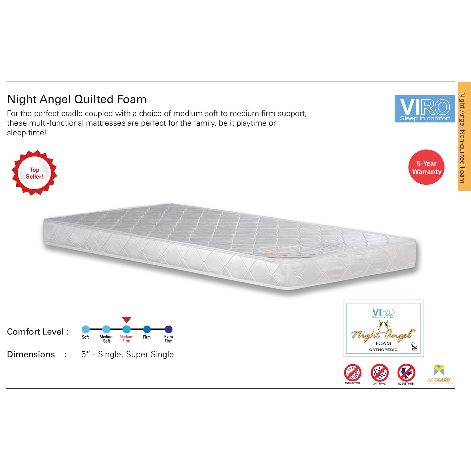 Viro Night Angel Quilted Foam Mattress White | Furnituremart.sg